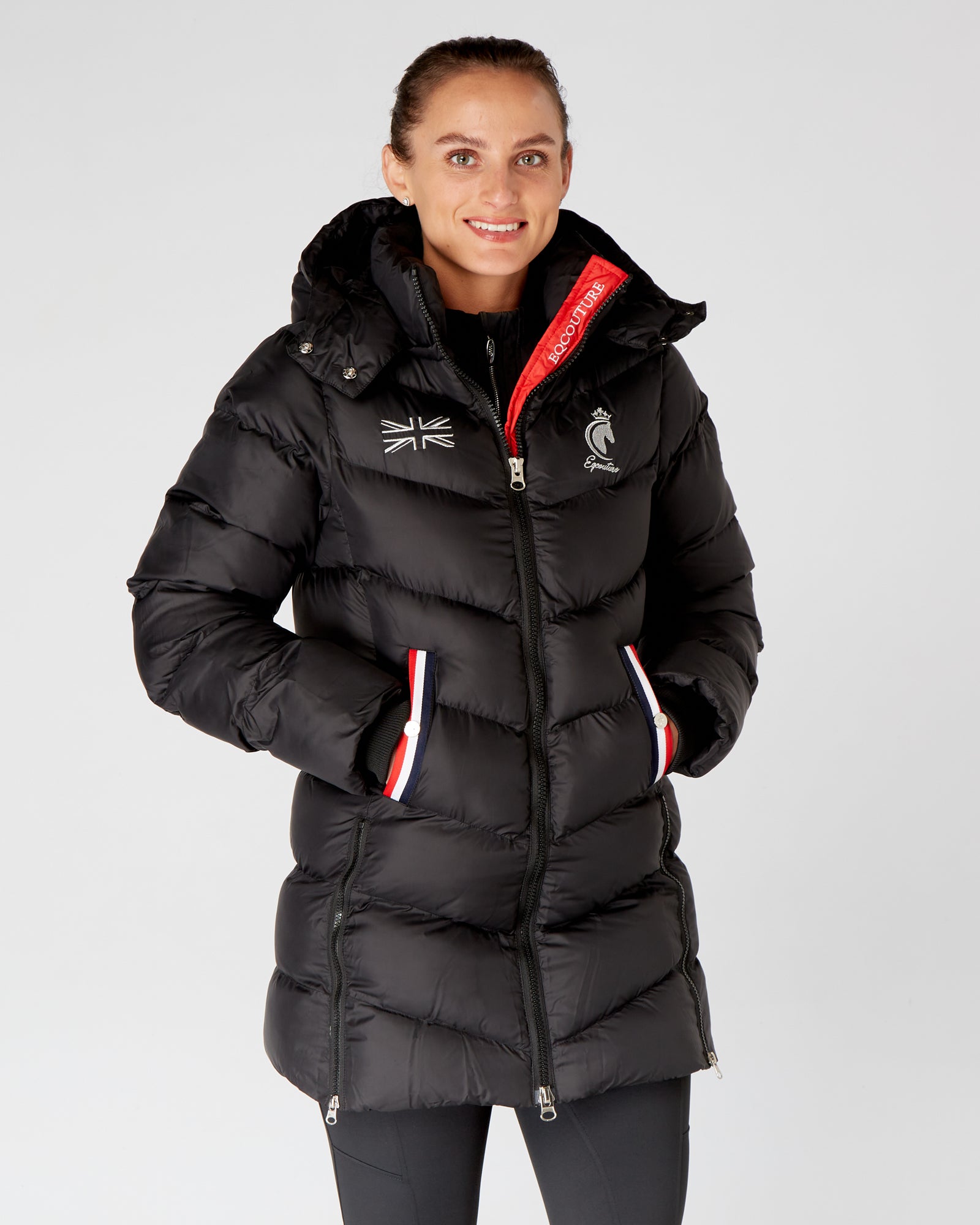 Long Black Puffer Coat / Equestrian Riding Jacket - Detachable Hood ...