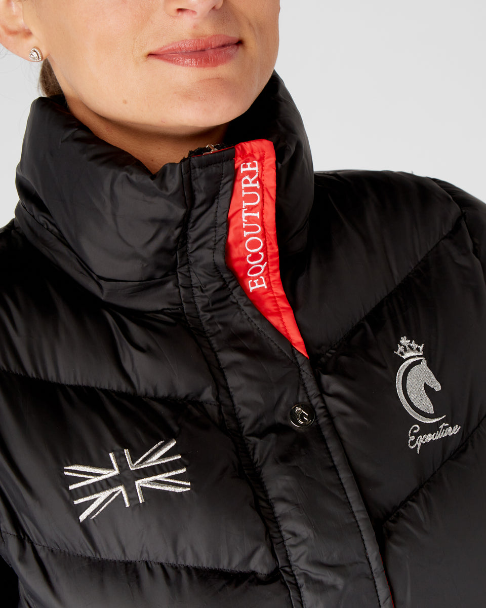 Short Black Puffer Coat Equestrian Riding Jacket - Detachable Hood ...