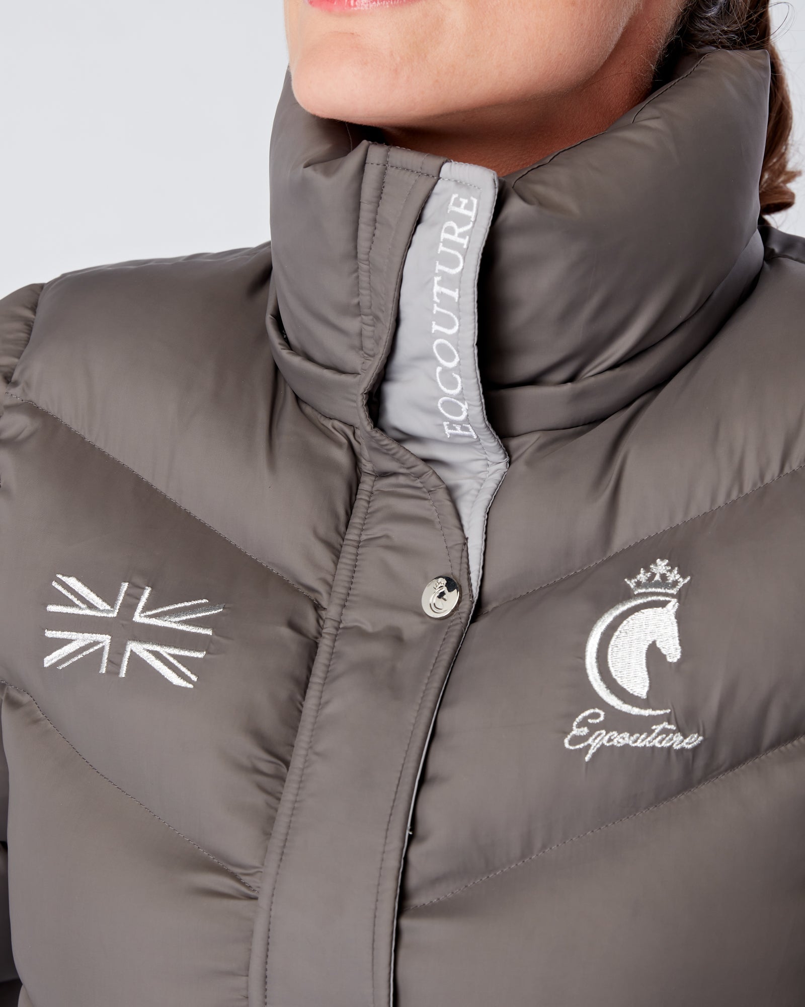 Short Grey Puffer Coat Equestrian Riding Jacket - Detachable Hood ...